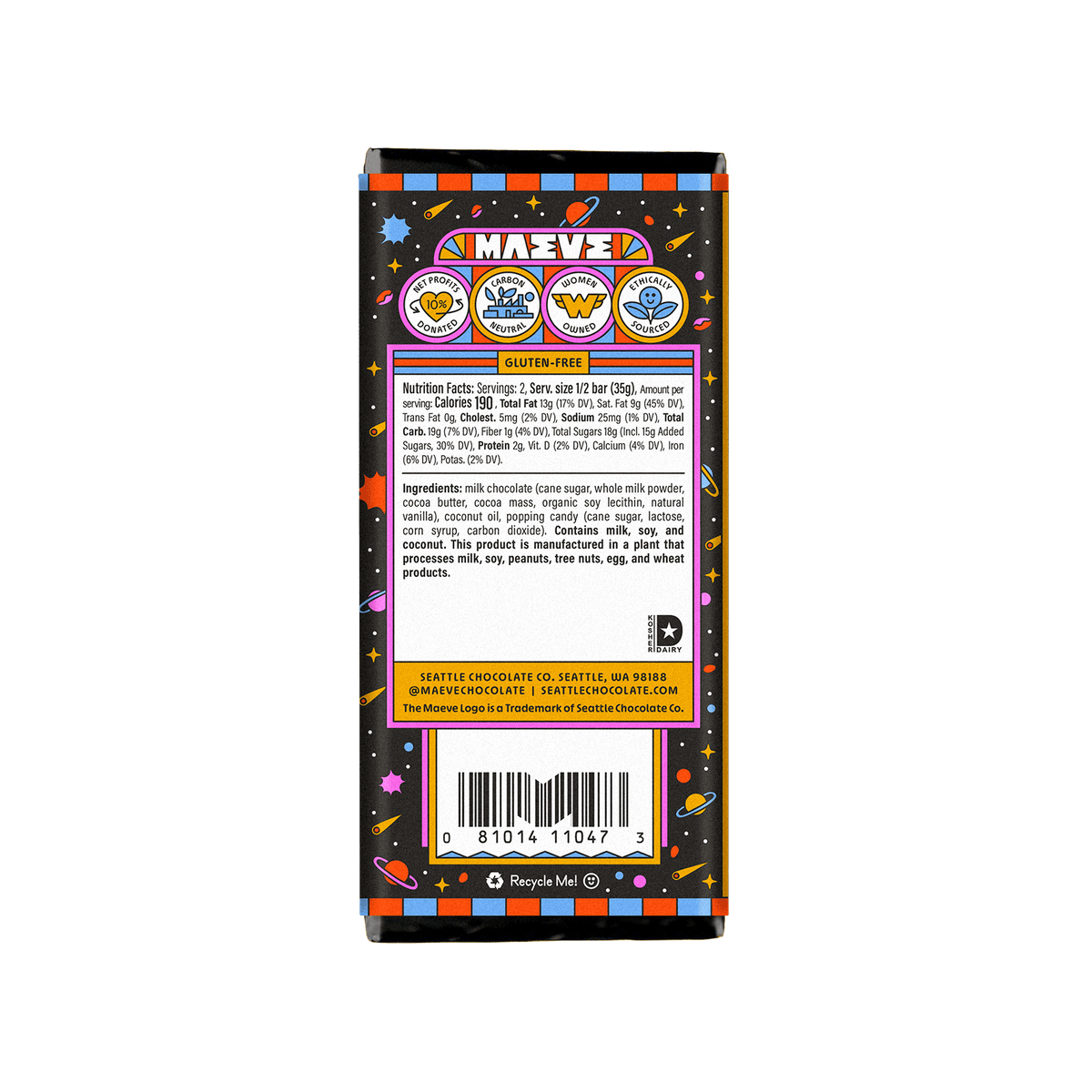 Moon Rocks Popping Candy Chocolate by Maeve Ethical Chocolate