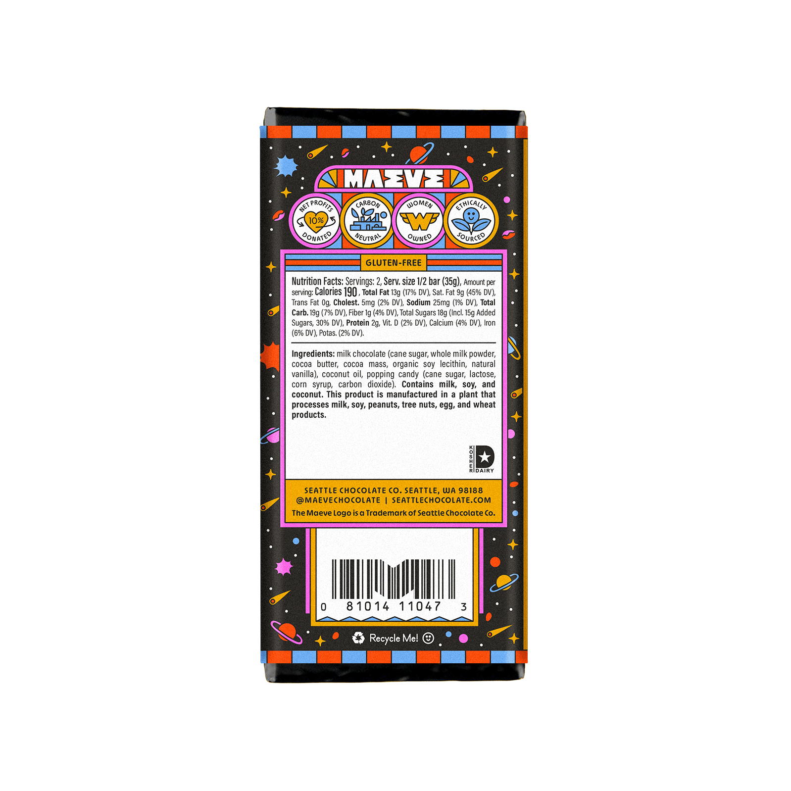 Moon Rocks Popping Candy Chocolate by Maeve Ethical Chocolate