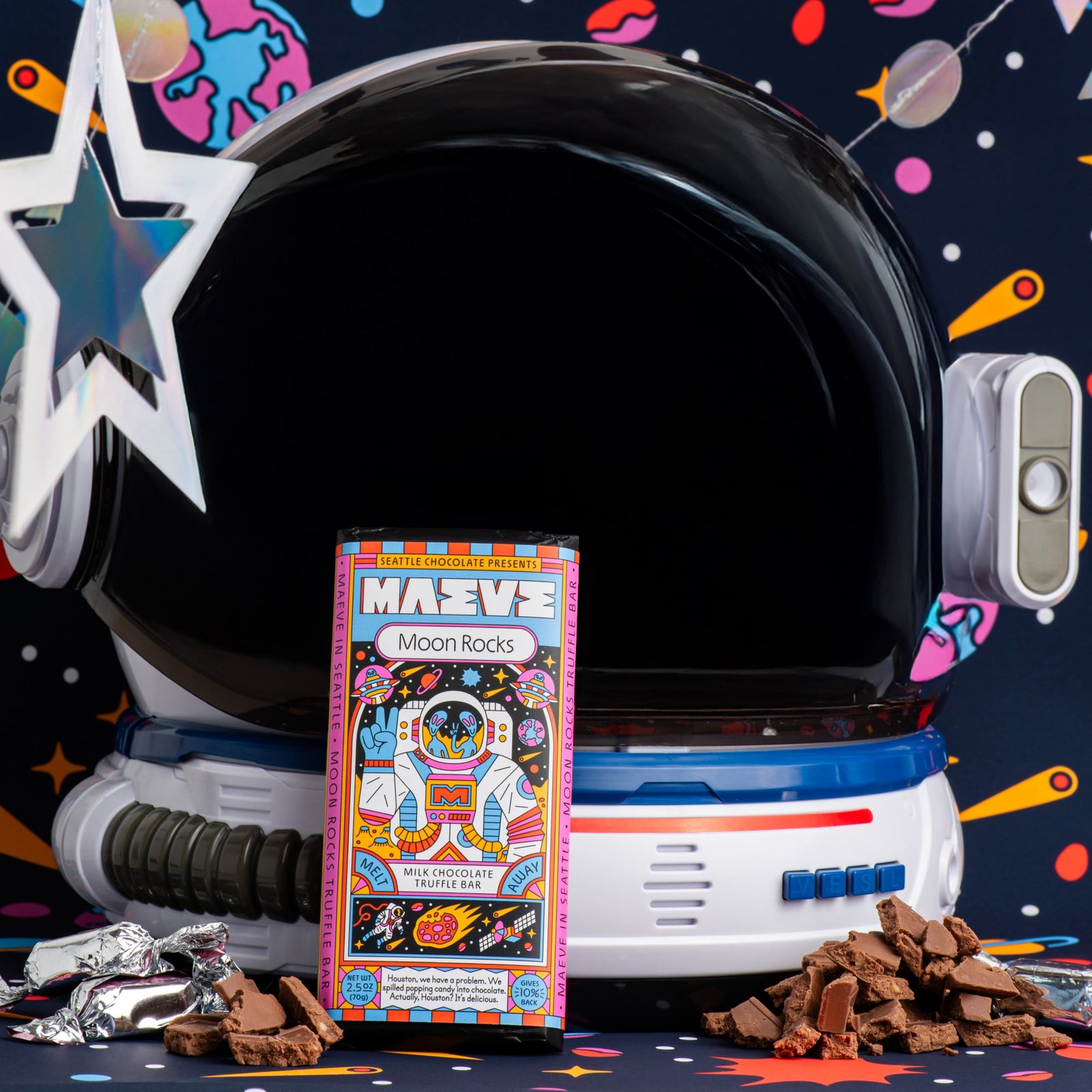 Moon Rocks Popping Candy Chocolate by Maeve Ethical Chocolate