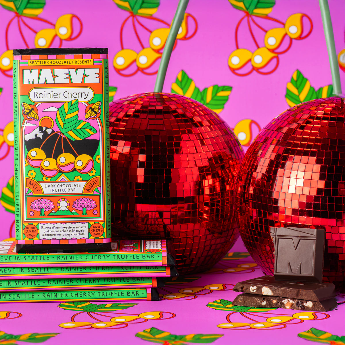 Rainier Cherry Dark Chocolate Truffle Bar | Maeve Ethical Chocolate